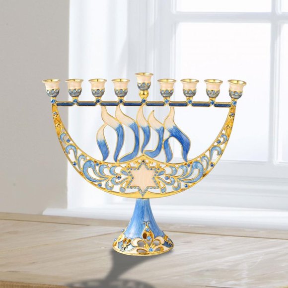 MATASHI | Accents | Hand Painted Enamel Menorah Candelabra With A Star ...